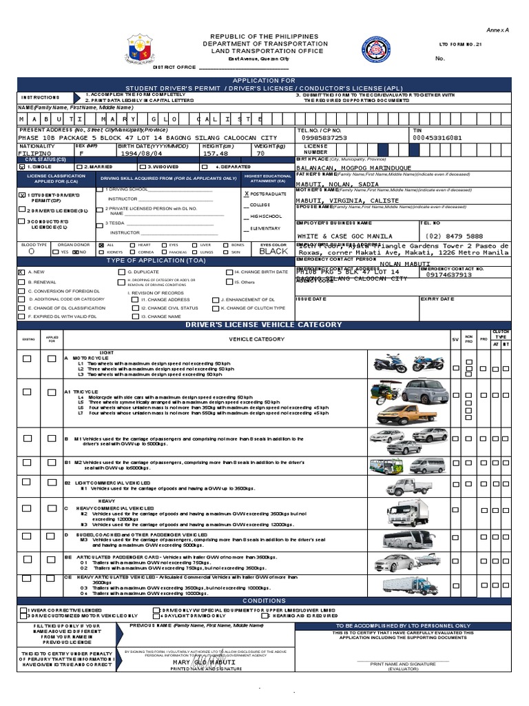 APL Form MGM | PDF | Traffic | Land Vehicles