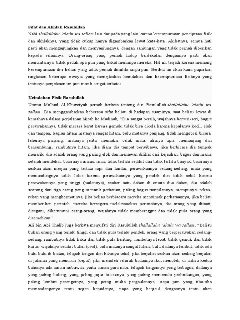 Sifat Dan Akhlak Rasulullah | PDF