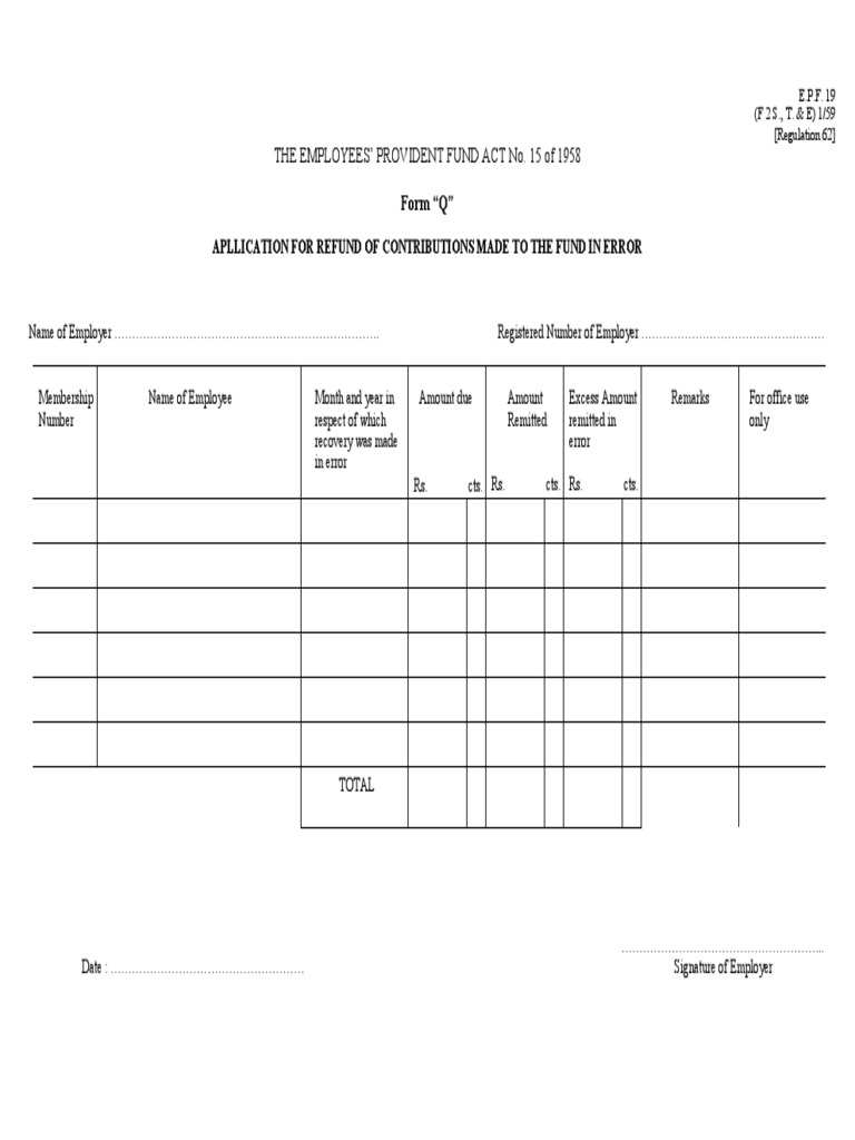 Refund application for excess EPF contributions | PDF