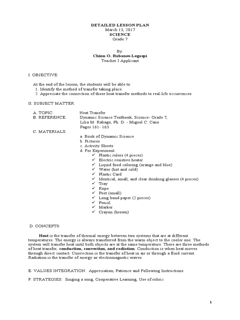 DETAILED-LESSON-PLAN | PDF | Heat Transfer | Convection