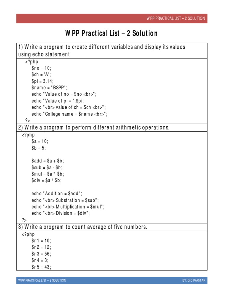 WPP Practical List - 2 Solution | PDF