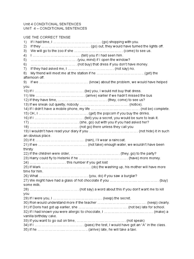 Unit 4 CONDITIONAL SENTENCES - Documentos de Google | PDF
