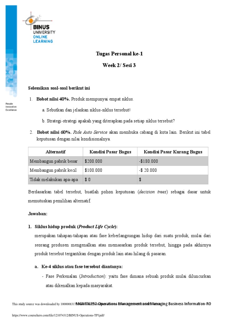Jawaban Tp1 Operation Management | PDF