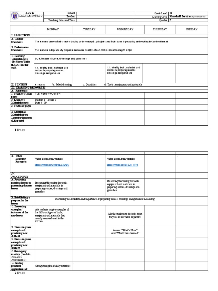 Q2 TLE 10 DLL Week 1 | PDF | Learning | Cognitive Science
