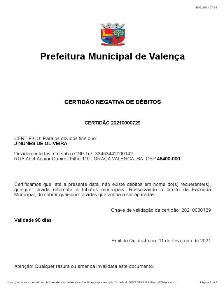 Certidão Municipal - MODELO | PDF Certidão Municipal - MODELO | PDF
