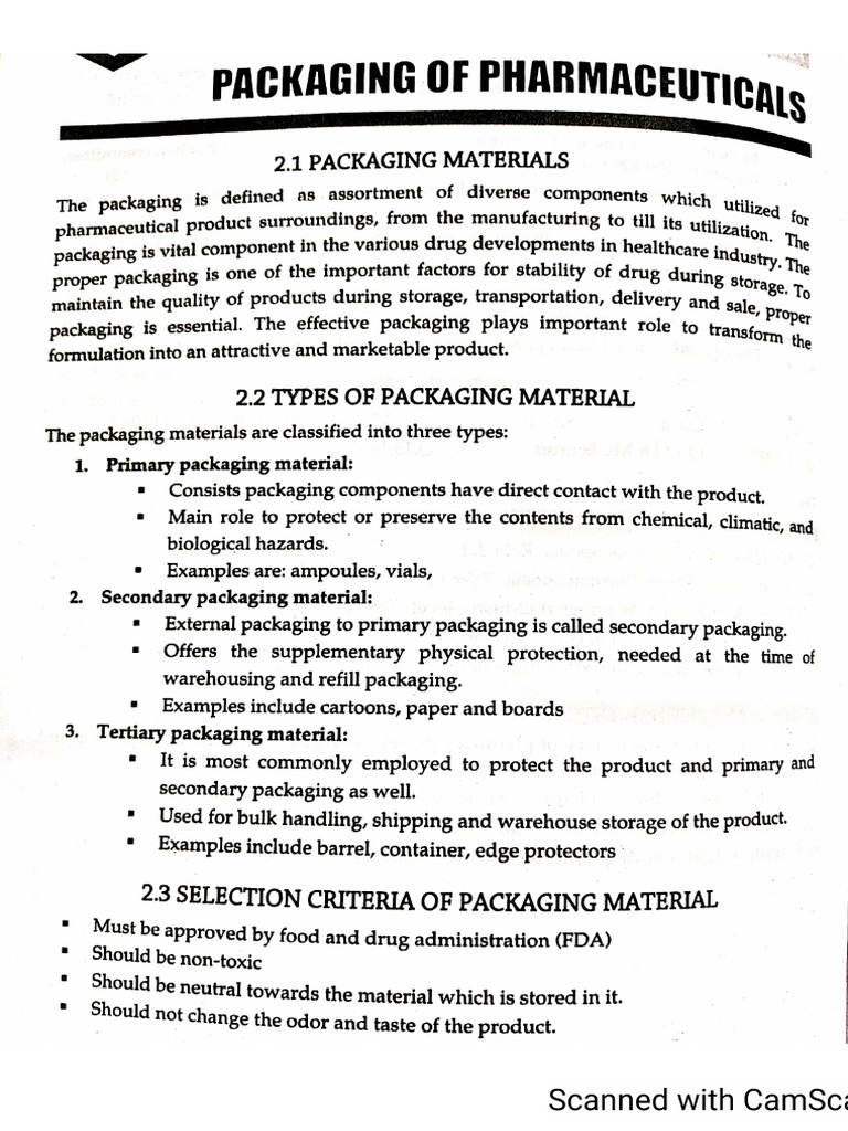 Pharmaceutics, Packaging of Pharmaceuticals | PDF