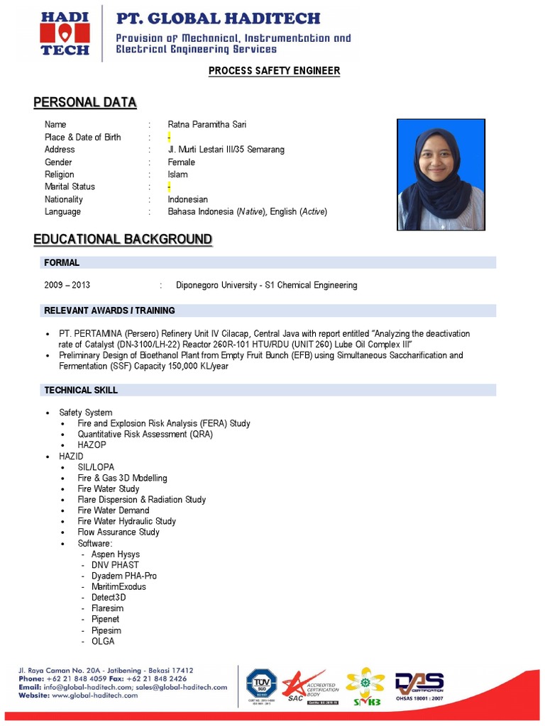 05 CV - SA - ENG-Ratna Paramitha Sari | PDF | Chemical Process Engineering | Petroleum Industry