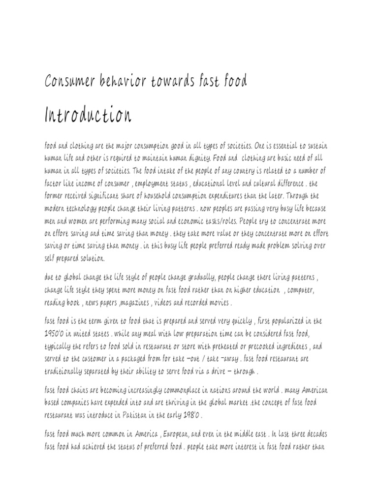 Consumer Behaviour Towards Fast Food-37832188 | PDF | Foods | Fast Food