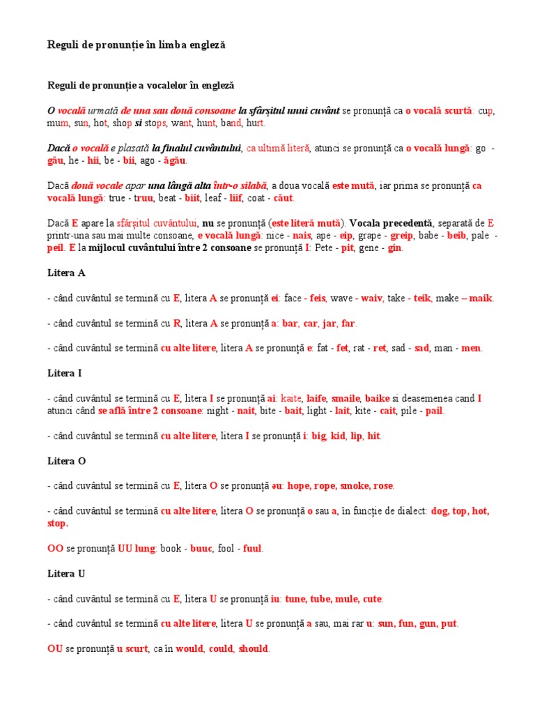 Reguli de Pronunție În Limba Engleza | PDF