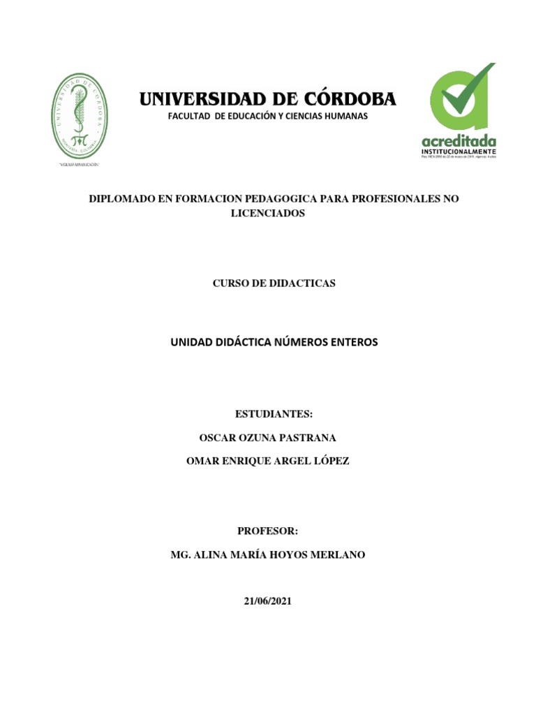 Unidad Didáctica: Números Enteros | PDF | Números | Entero