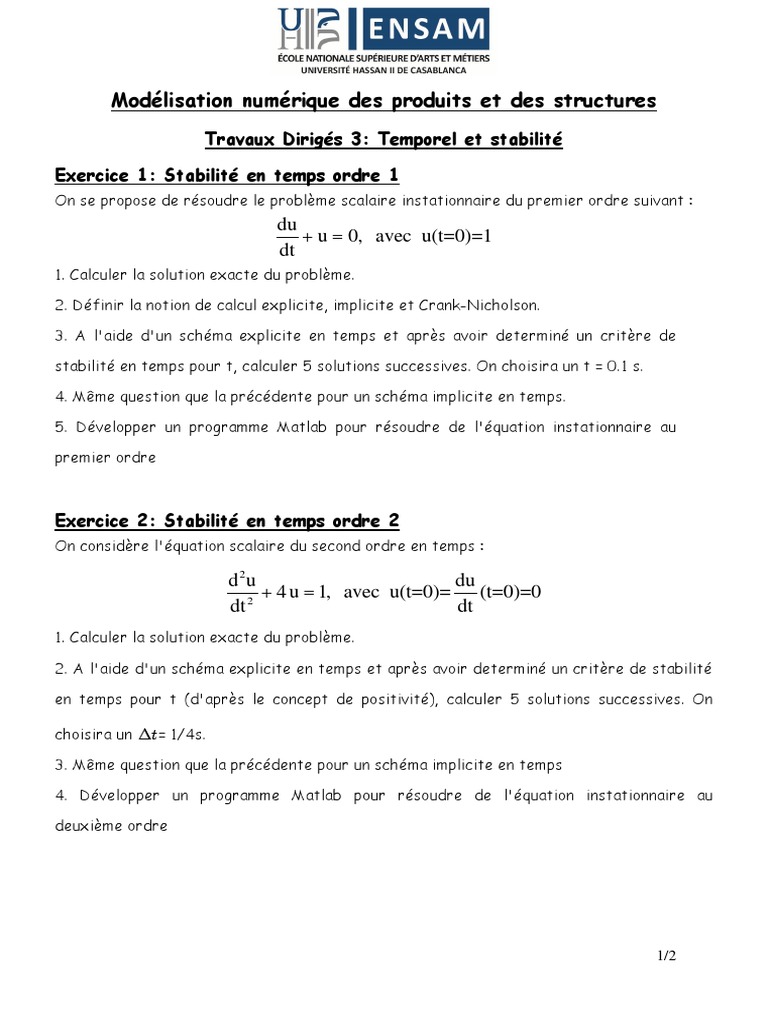 Modélisation Numérique: Stabilité et Schémas Temporels | PDF | Équations | Analyse mathématique