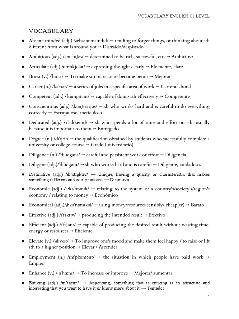 Vocabulary C1 | PDF