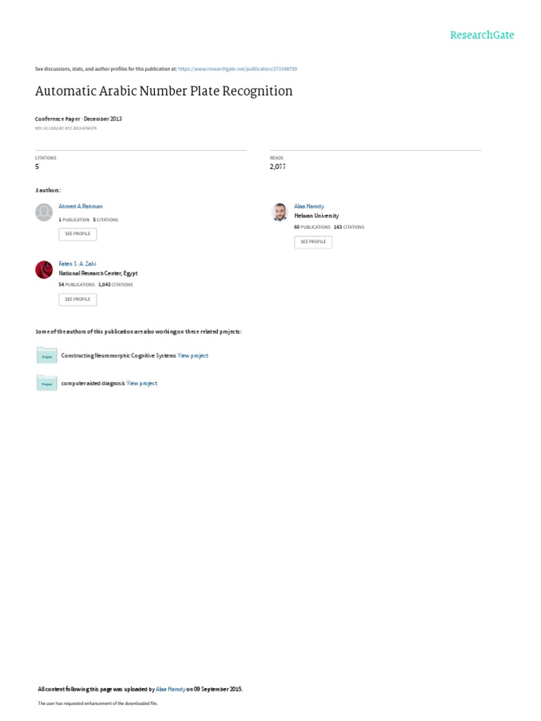 Automatic Arabic Number Plate Recognition | PDF | Image Segmentation | Pixel