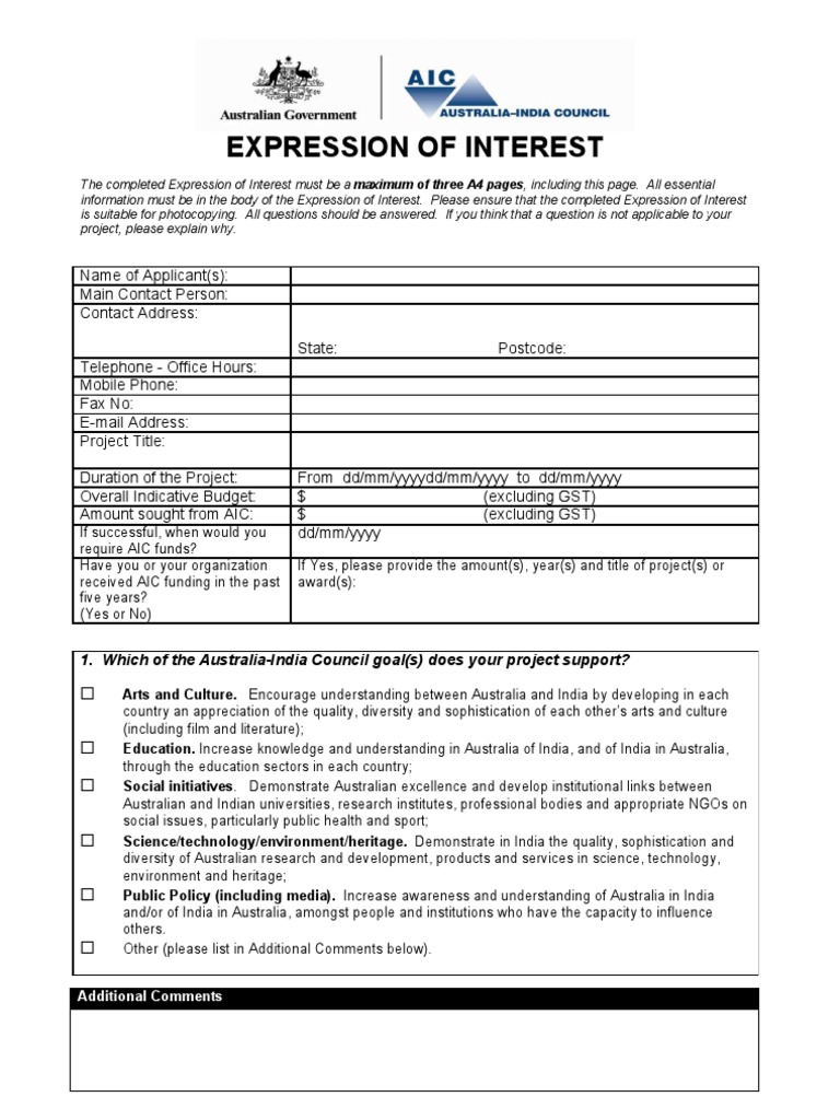 Australia India Expression of Interest Form | PDF | Privacy | Australia