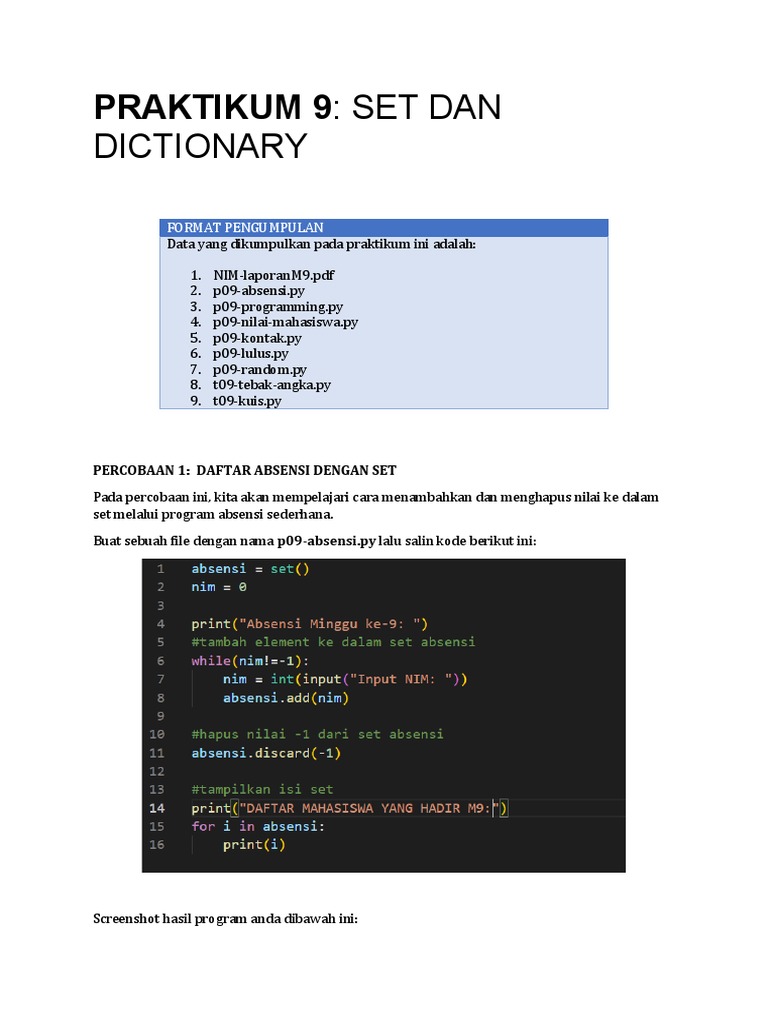 Dictionary: Praktikum 9: Set Dan | PDF | Komputer