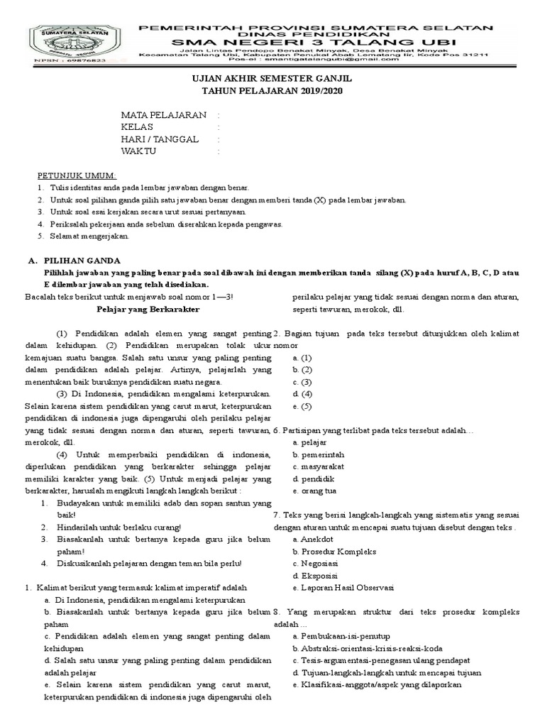 Soal UAS Bindo Kelas XI Sem 1 FIX | PDF