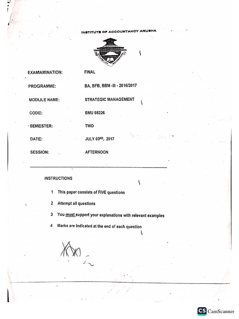 Strategic Management Past Papers | PDF