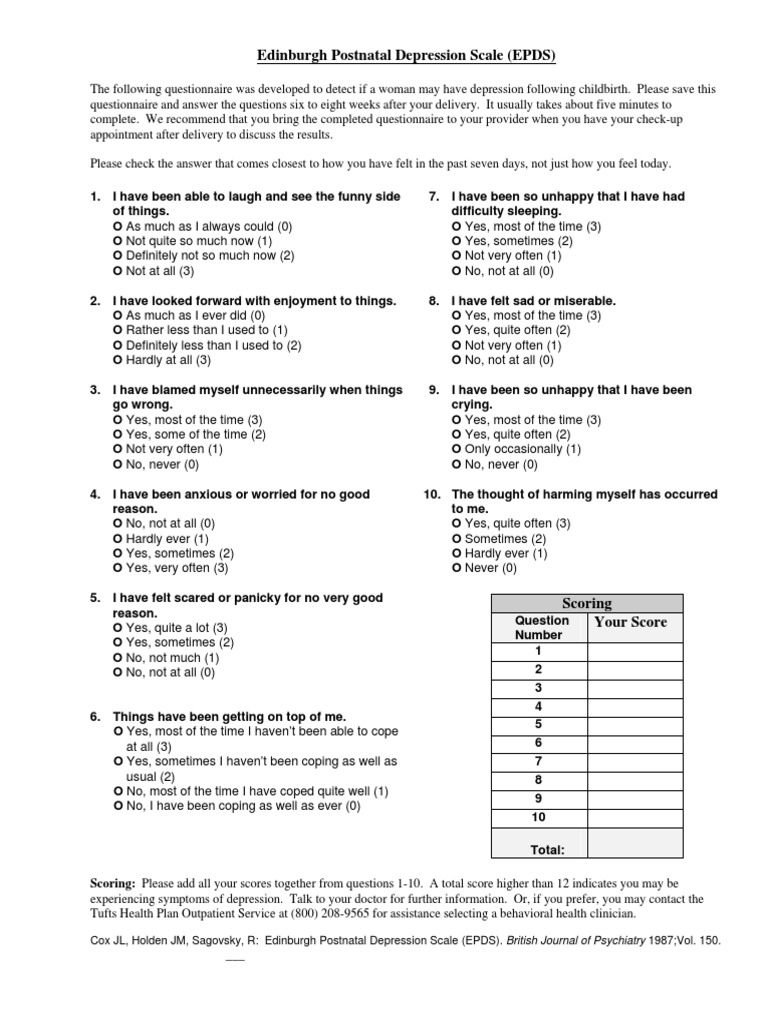Edinburgh Postnatal Depression Scale Pdf Depression Mood
