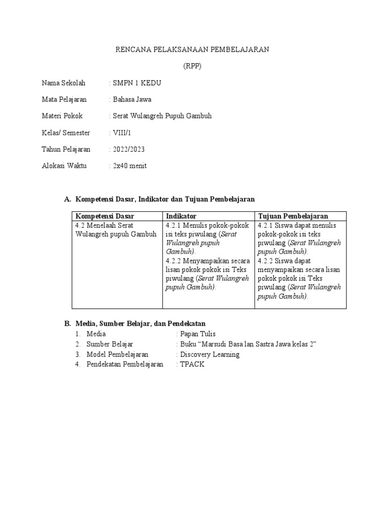 Rencana Pelaksanaan Pembelajaran 4 2 Pdf