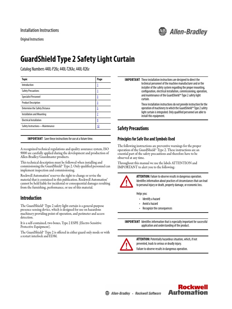 Guardshield Type 2 Safety Light Curtain: Installation Instructions ...