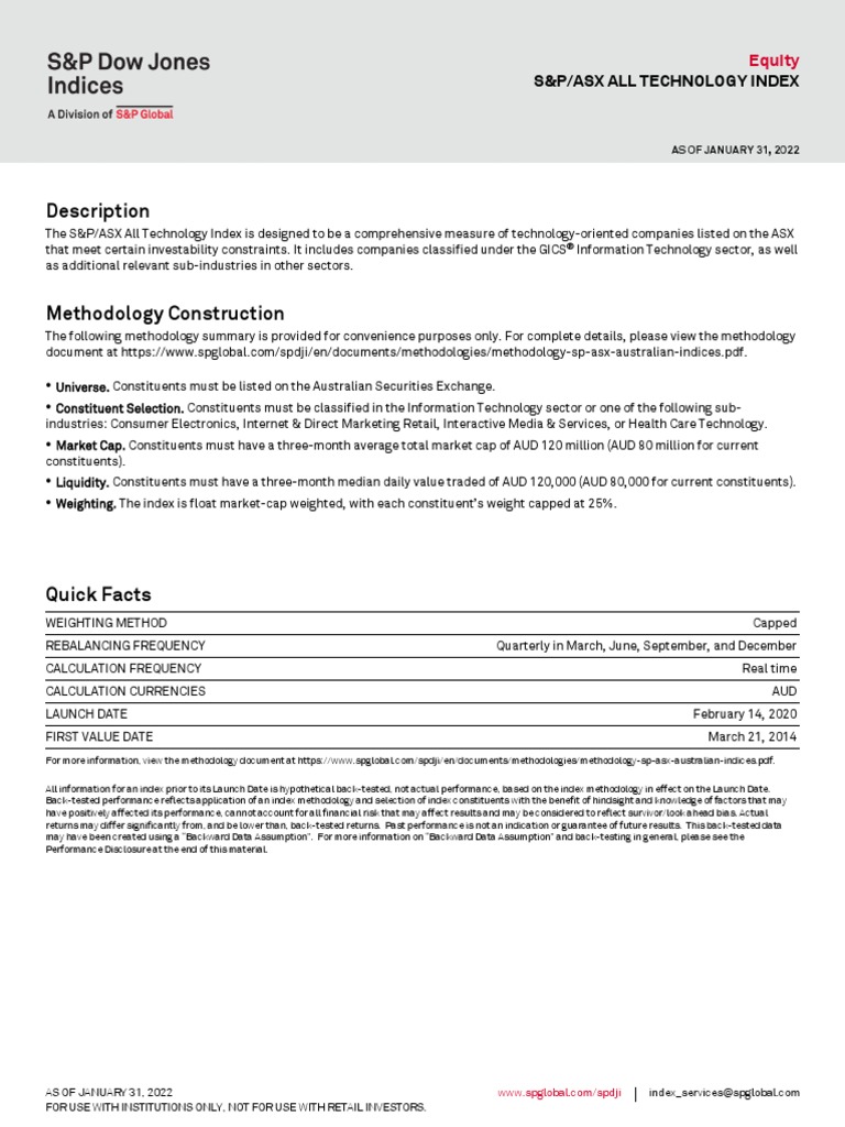 Fs SP Asx All Technology Index | PDF | Stock Market Index | Index ...