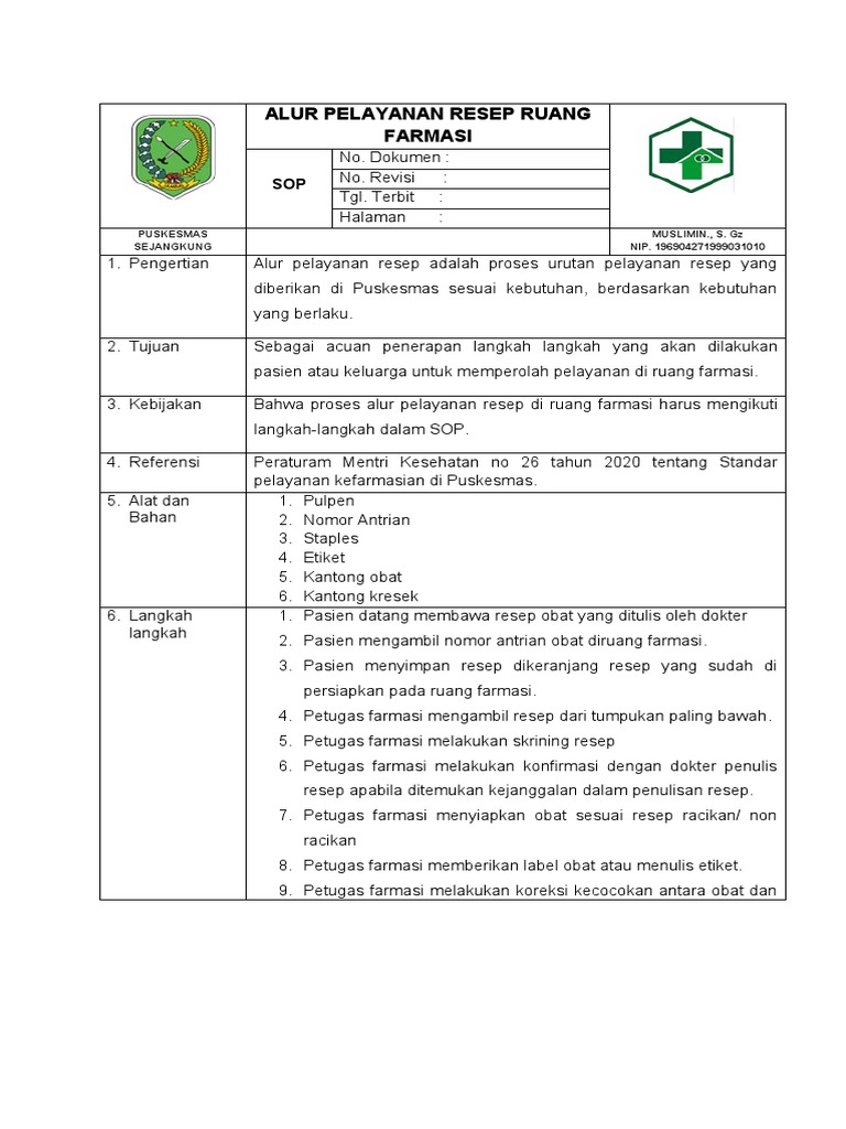SOP Alur Pelayanan Farmasi | PDF | Sains & Matematika