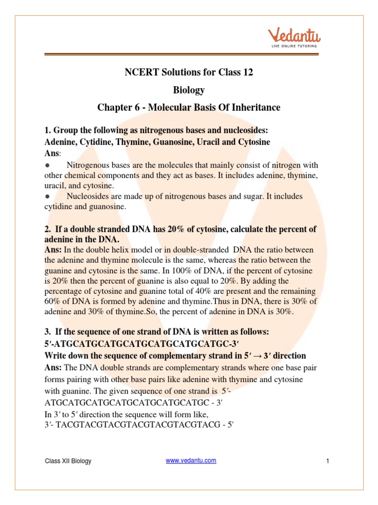 Class 12 - Biology - Molecular Basis of Inheritance | PDF | Translation ...