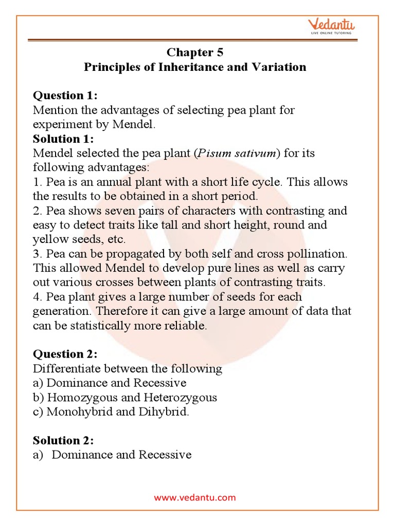 Class 12 - Biology - Principles of Inheritance and Variation | PDF ... Class 12 - Biology - Principles of Inheritance and Variation | PDF ...