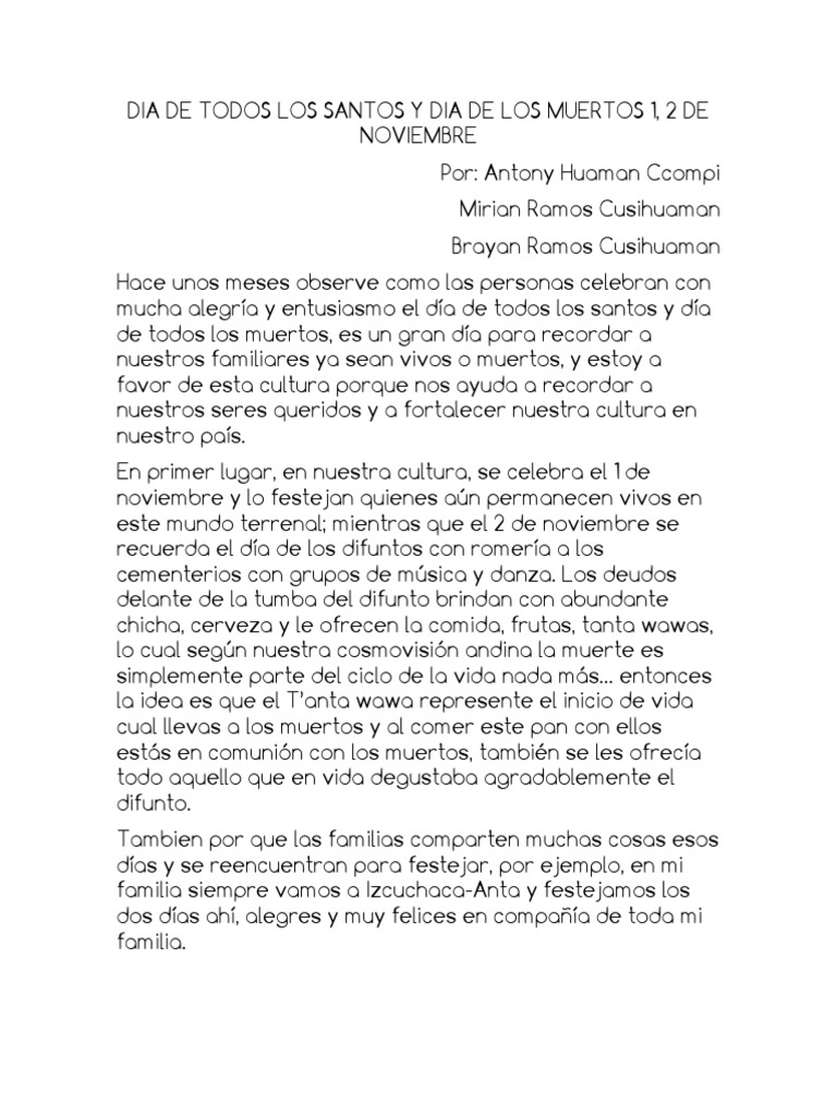Dia de Todos Los Santos y Dia de Los Muertos 1 | PDF