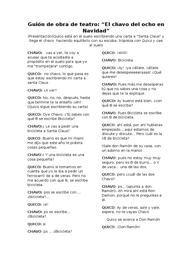 Guion de Obra de Teatro Navidad Del Chavo Del 8 | PDF