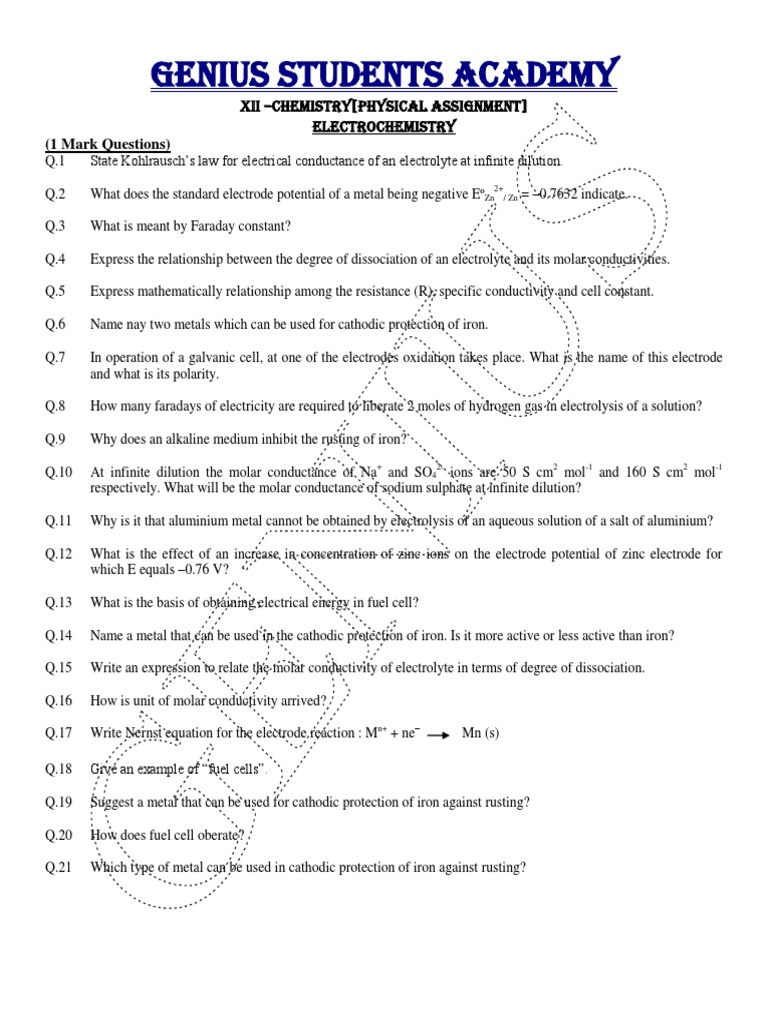 Electrochemistry (Physical Assignment) | PDF | Science & Mathematics