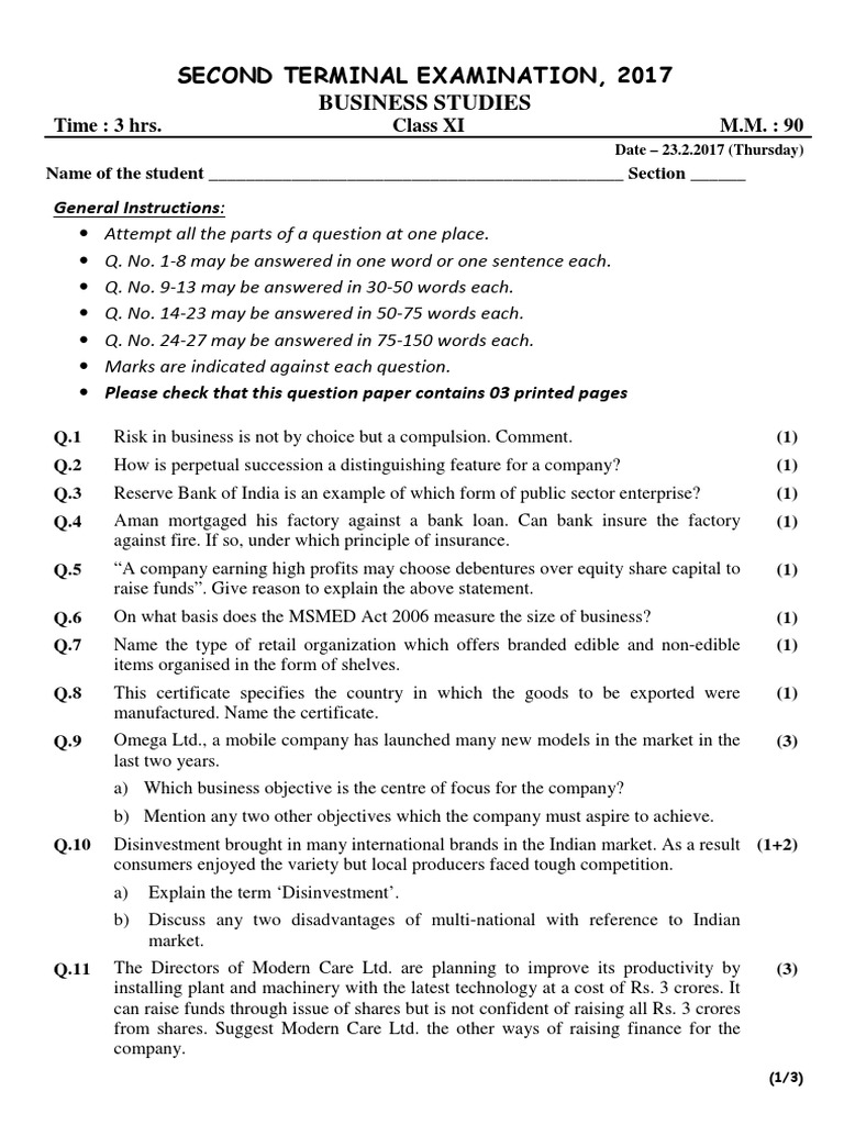 Understanding Business Studies: An Analysis of Key Concepts Assessed in ...