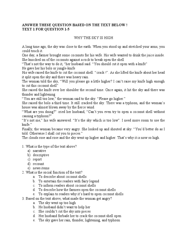 Why the Sky is High: Story & Questions | PDF | Turtle | Bali