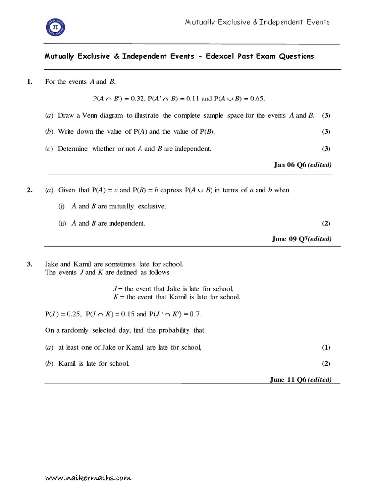 Mutually Exclusive & Independent Events Guide | PDF
