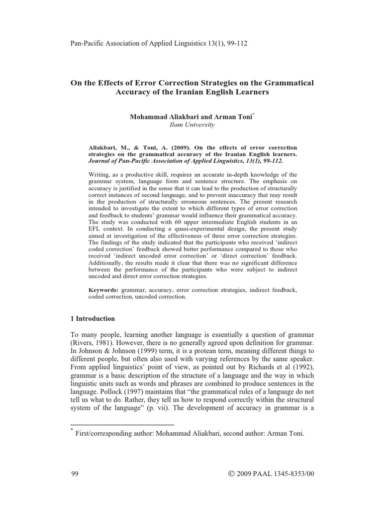 On The Effects of Error Correction Strategies On The Grammatical | PDF ...