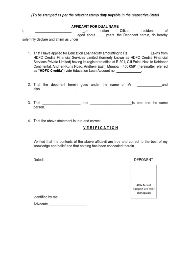 Dual Name Affidavit | PDF