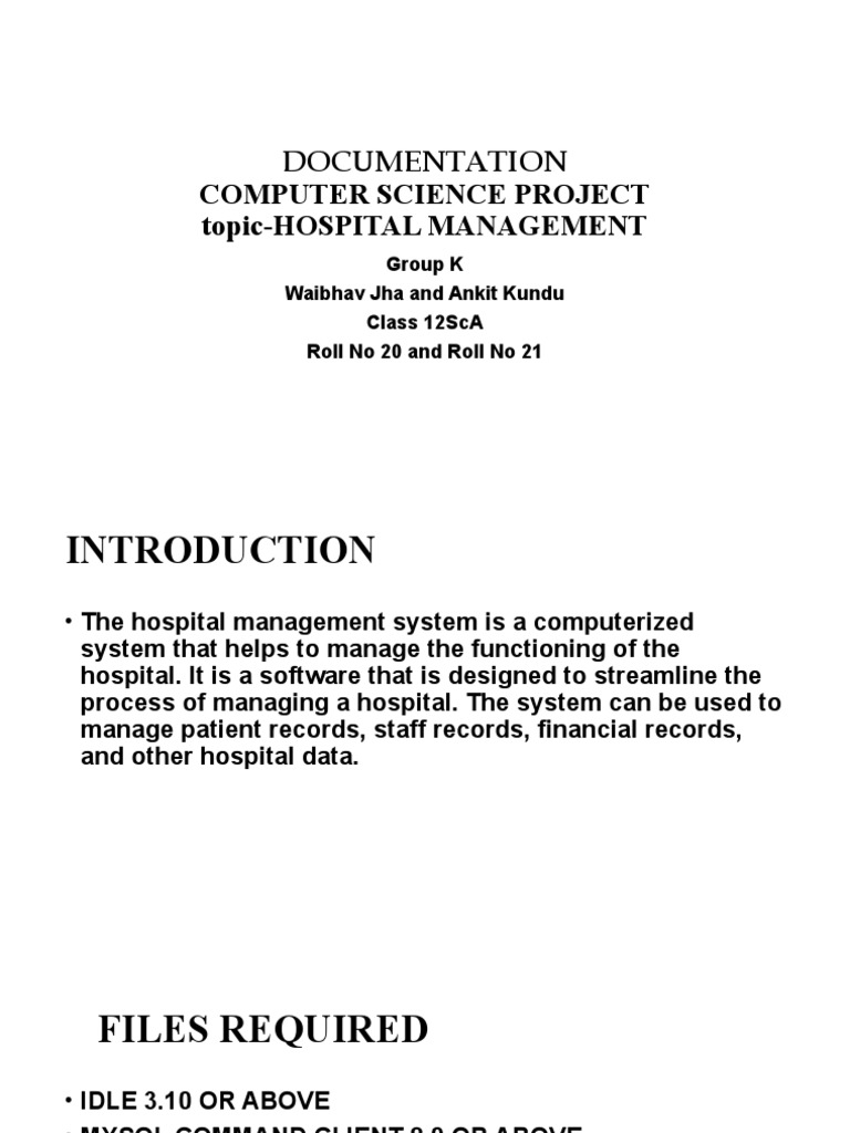 Computer Science Project Pdf My Sql Hospital