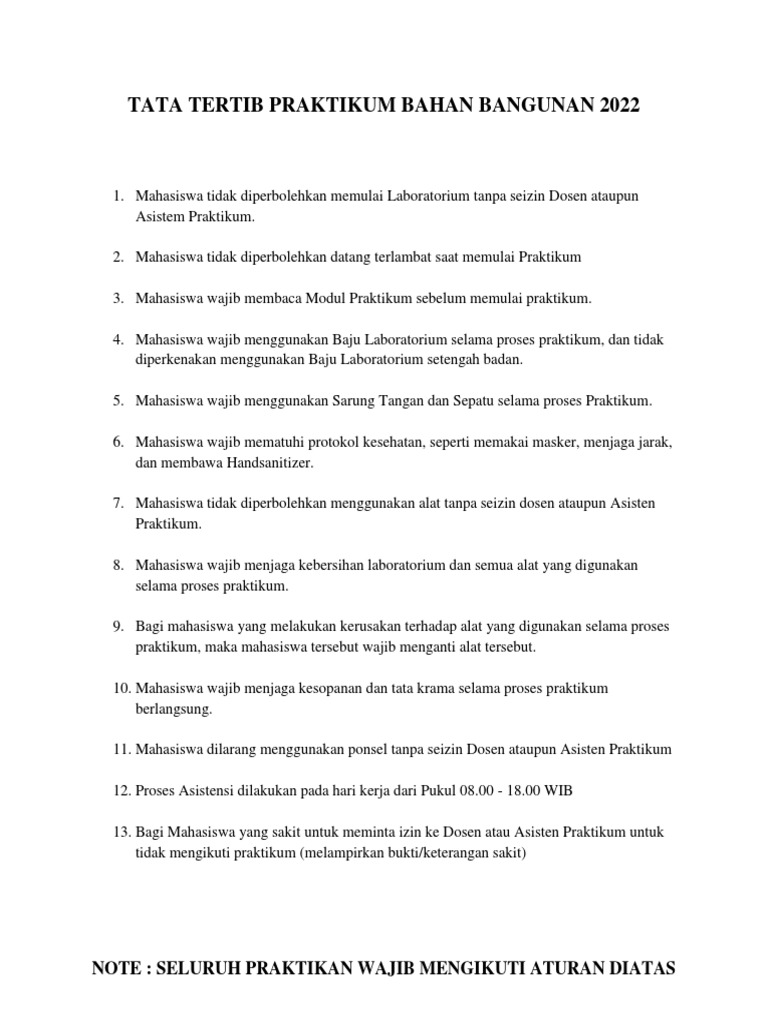 Tata Tertib Dan Panduan Penulisan Laporan Praktikum BB 2022 | PDF