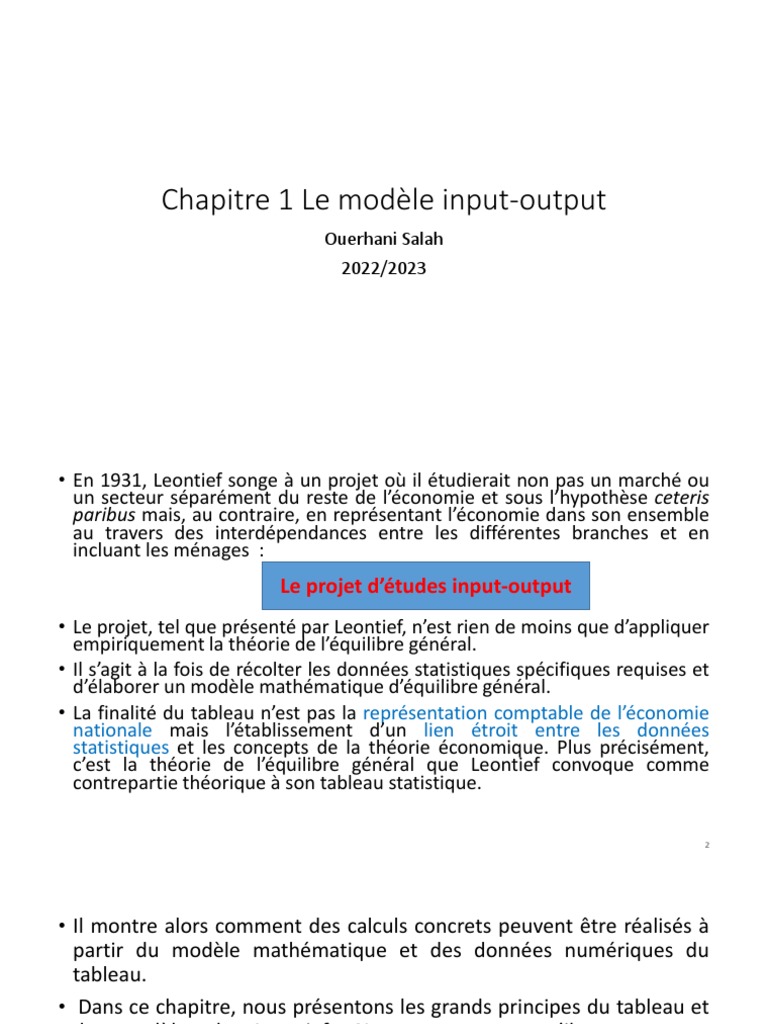 Chapitre 1 Le Modèle Input-Output 2022 | PDF | Analyse entrée-sortie | Économie