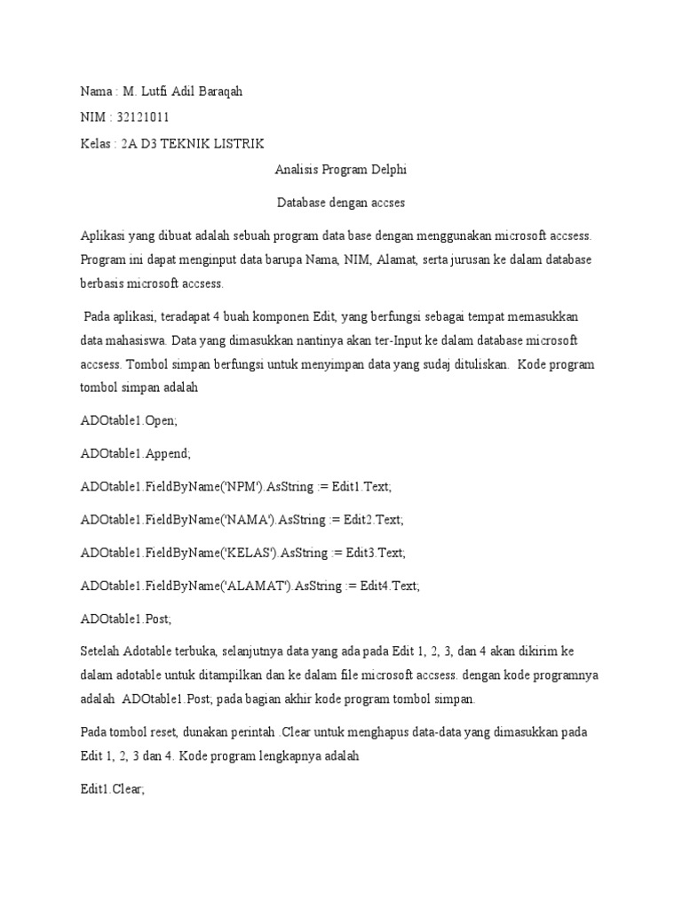 Analisis Program Delphi Tugas 8 Data Base Access | PDF | Seni