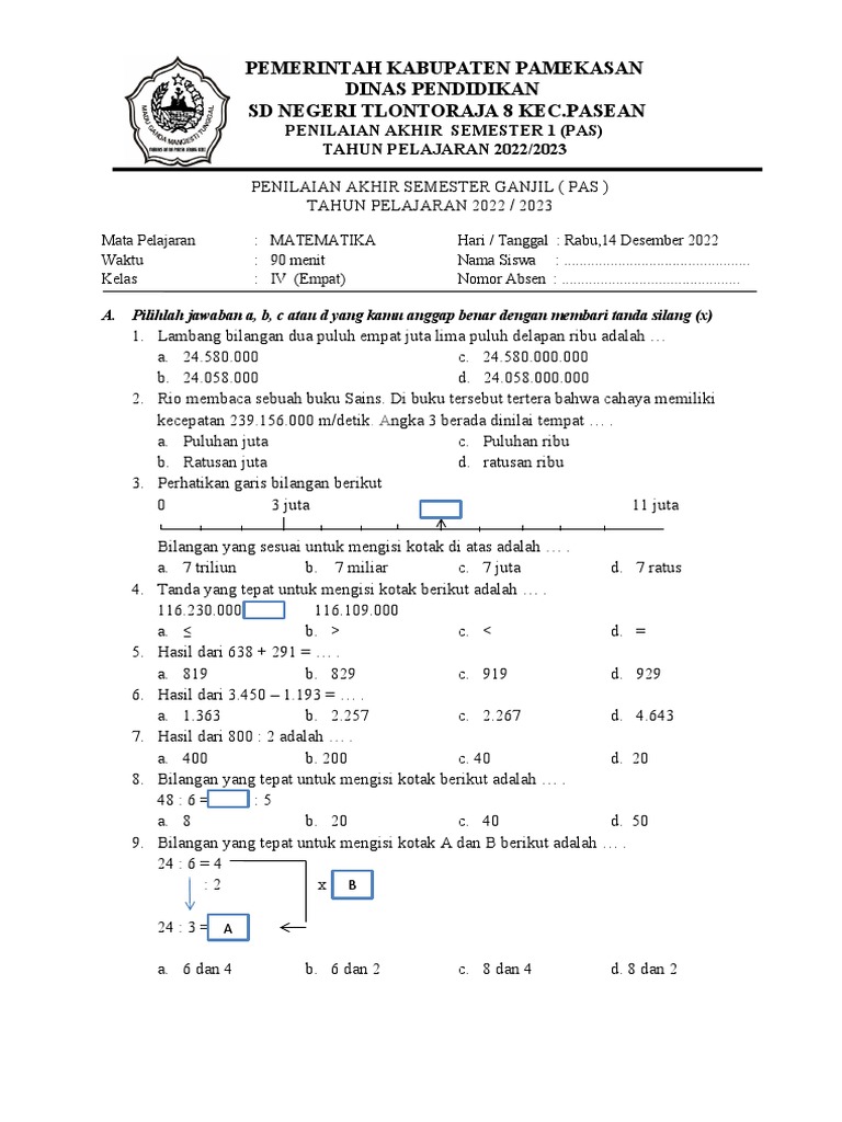 Soal PAS Matematika KM | PDF