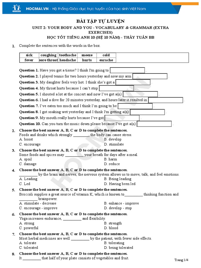 Kiểm tra môn Học tốt Tiếng Anh 10 (Hệ 10 năm) | PDF | Physiology | Medicine