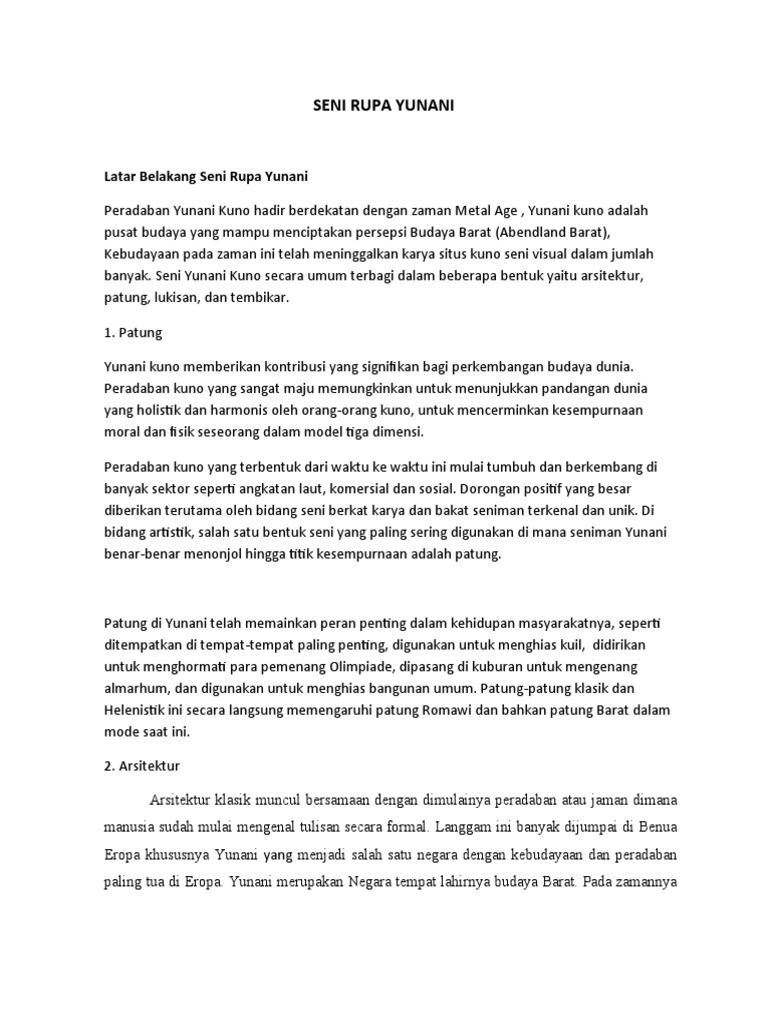 Seni Rupa Yunani - SSRM | PDF