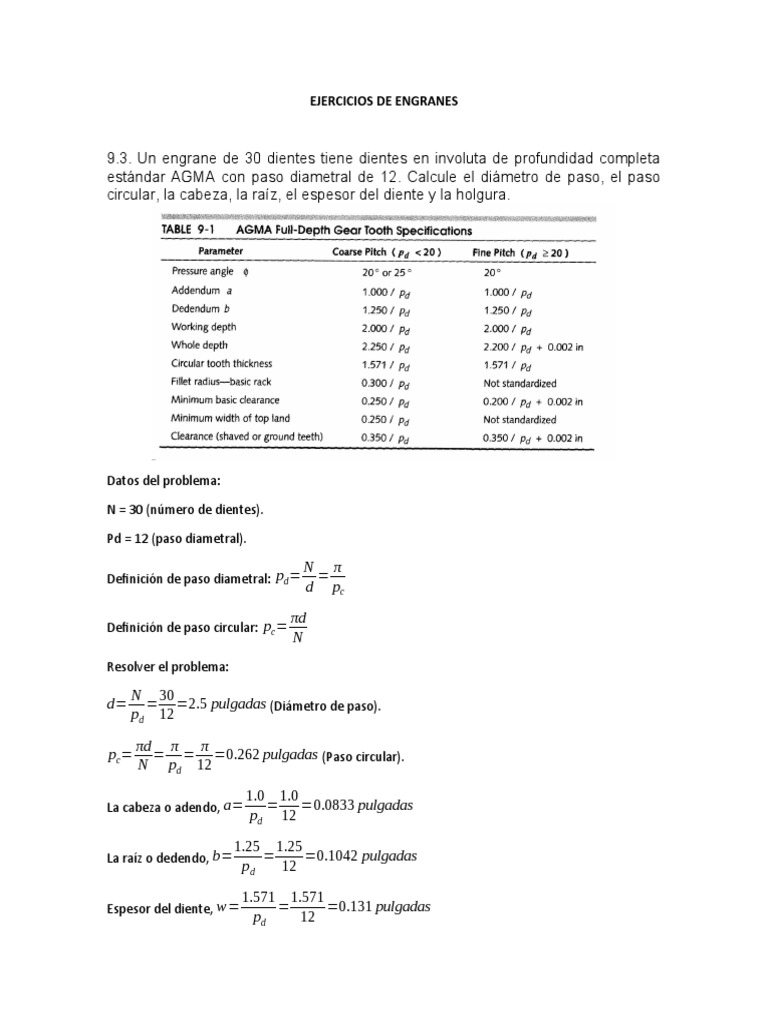 7-1 Ejercicios de Engranes | PDF | Matemáticas