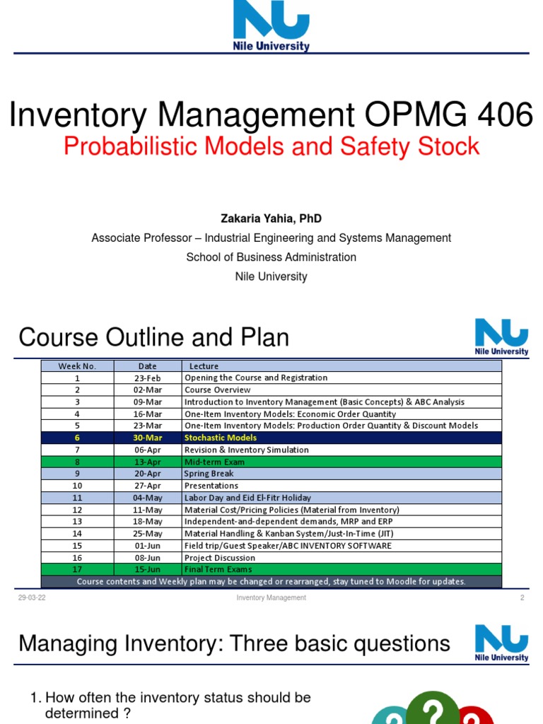 Inventory Management - OPMG406 - L05 - Probabilistic Models and Safety ...