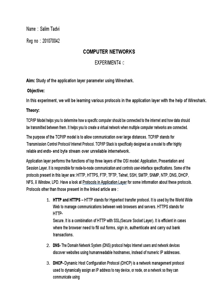 Name: Salim Tadvi Reg No: 201070042: Computer Networks | Download Free PDF | Hypertext Transfer ...