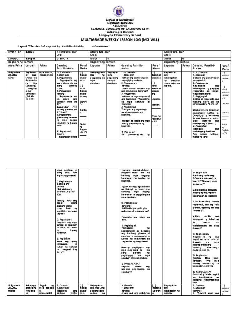 Multigrade Weekly Lesson Log - Esp | PDF
