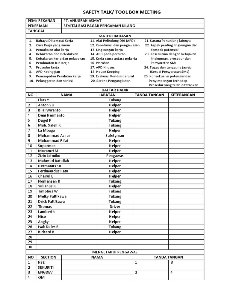 Form ABSEN TBM Pertamina | PDF