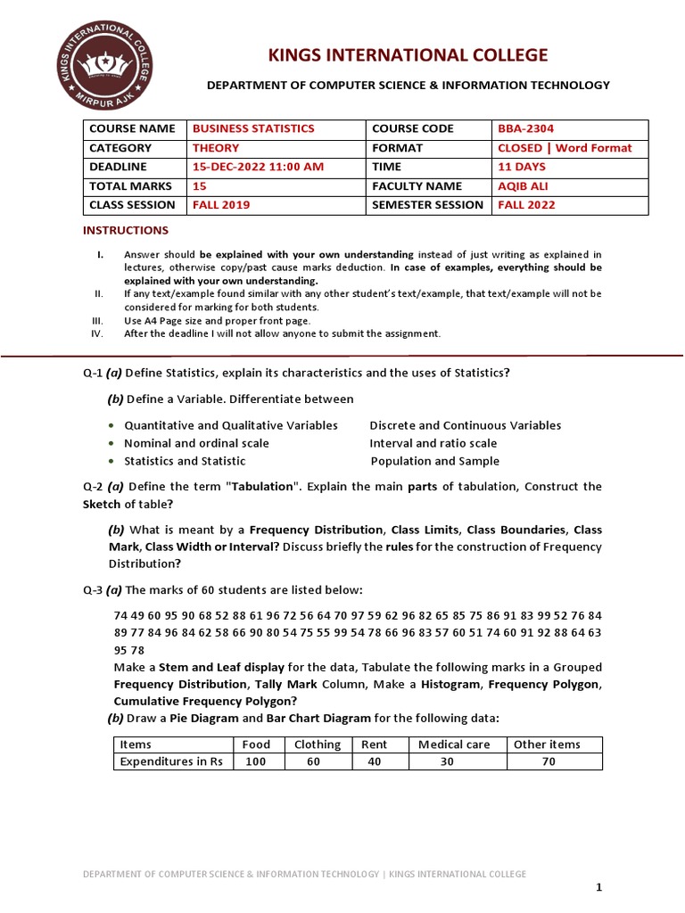Bba Statistics Assignment | PDF | Statistics | Mean