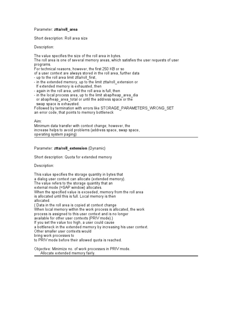 Memory Parameters Sap Pdf Computer Data Storage Computer Architecture